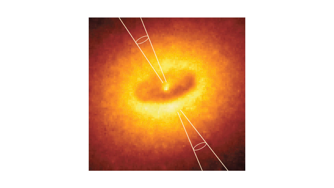 NGC 4261 WFPC with illustration of jet. | HubbleSite